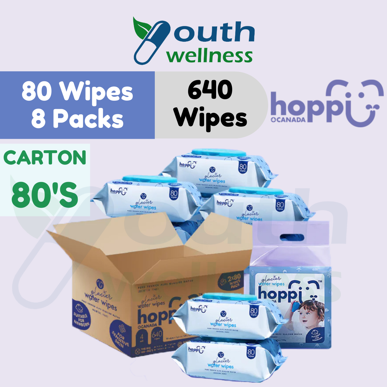 [Carton] Hoppi Premium Baby Glacier Wet Wipes 80’s (8 packs) | Lazada