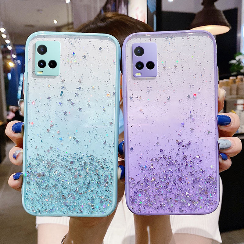 QAWSEDR Glitter สำหรับ VIVO Y21 Y21s กล้องโปร่งใสสำหรับสาว Backplane ...