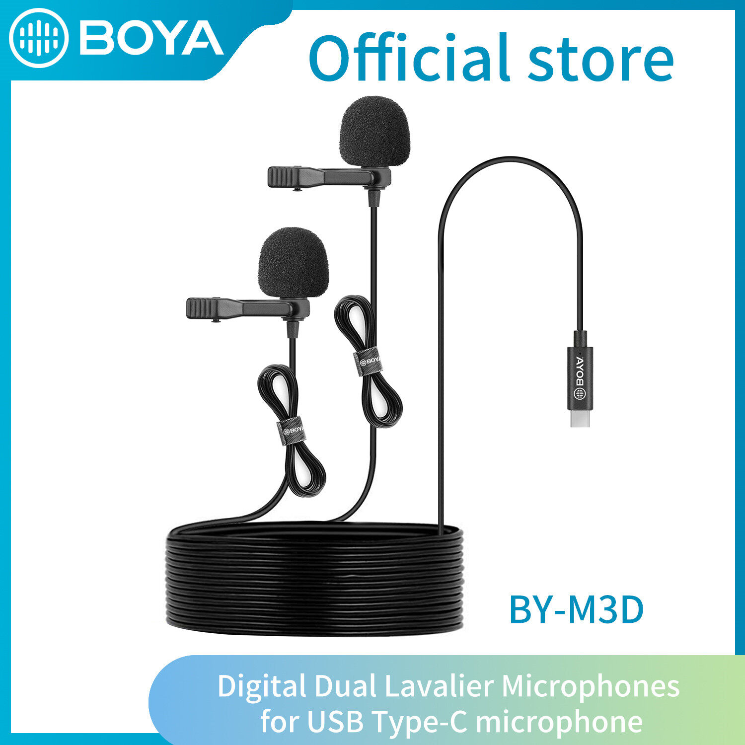Boya BY-M3D ดิจิตอลแบบ dual-HEAD USB Type-C ไมโครโฟนจักรยานสำหรับแท็บเล ...