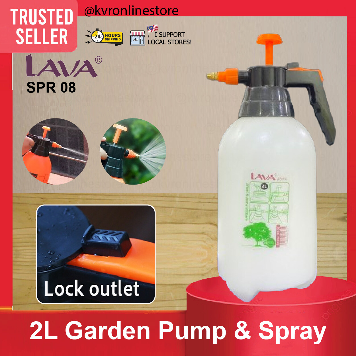 LAVA SPR 08 Garden Pump & Spray 2L Gardening Hand Pump Pressure Water ...