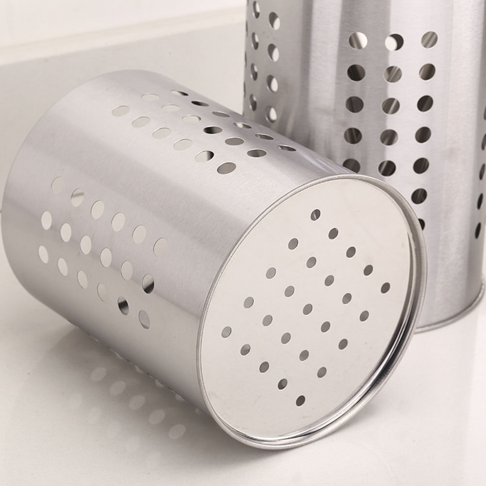Kitchen Stainless Steel Round Hole Cooking Tools Holder Tableware Cage ...