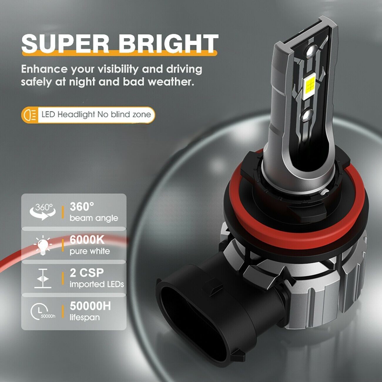 ชุดไฟหน้า LED H11 CSP,หลอดไฟลำแสงสูงและต่ำสว่างมาก6000K สีขาว - Podofo Official Store - ThaiPick