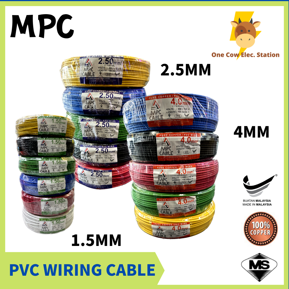 MPC KABEL 1.5/2.5/4 mm² PVC Insulated Wiring Cable 100% Pure Copper ...