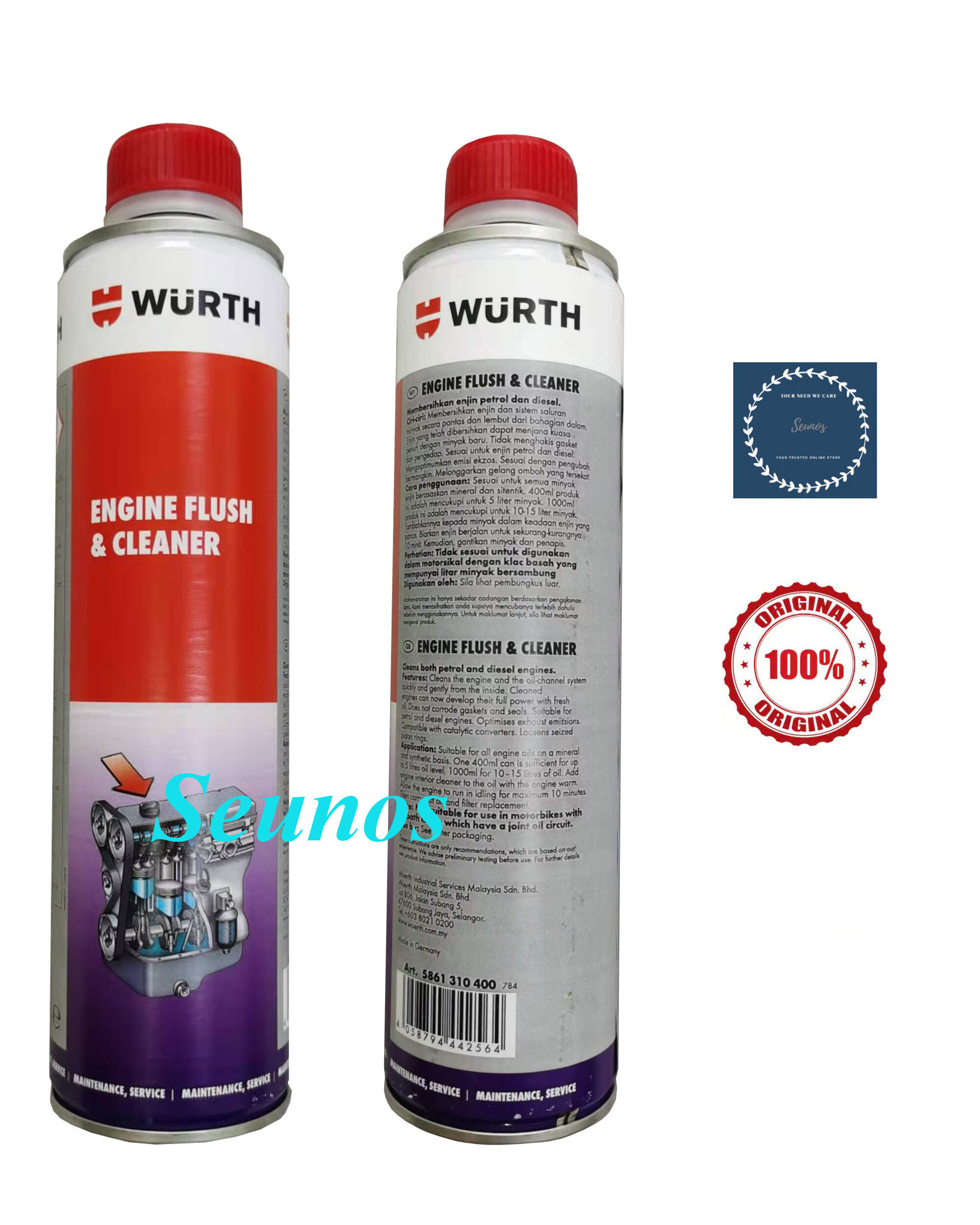100% Original Wurth Engine Flush & Cleaner (400ml) | Lazada