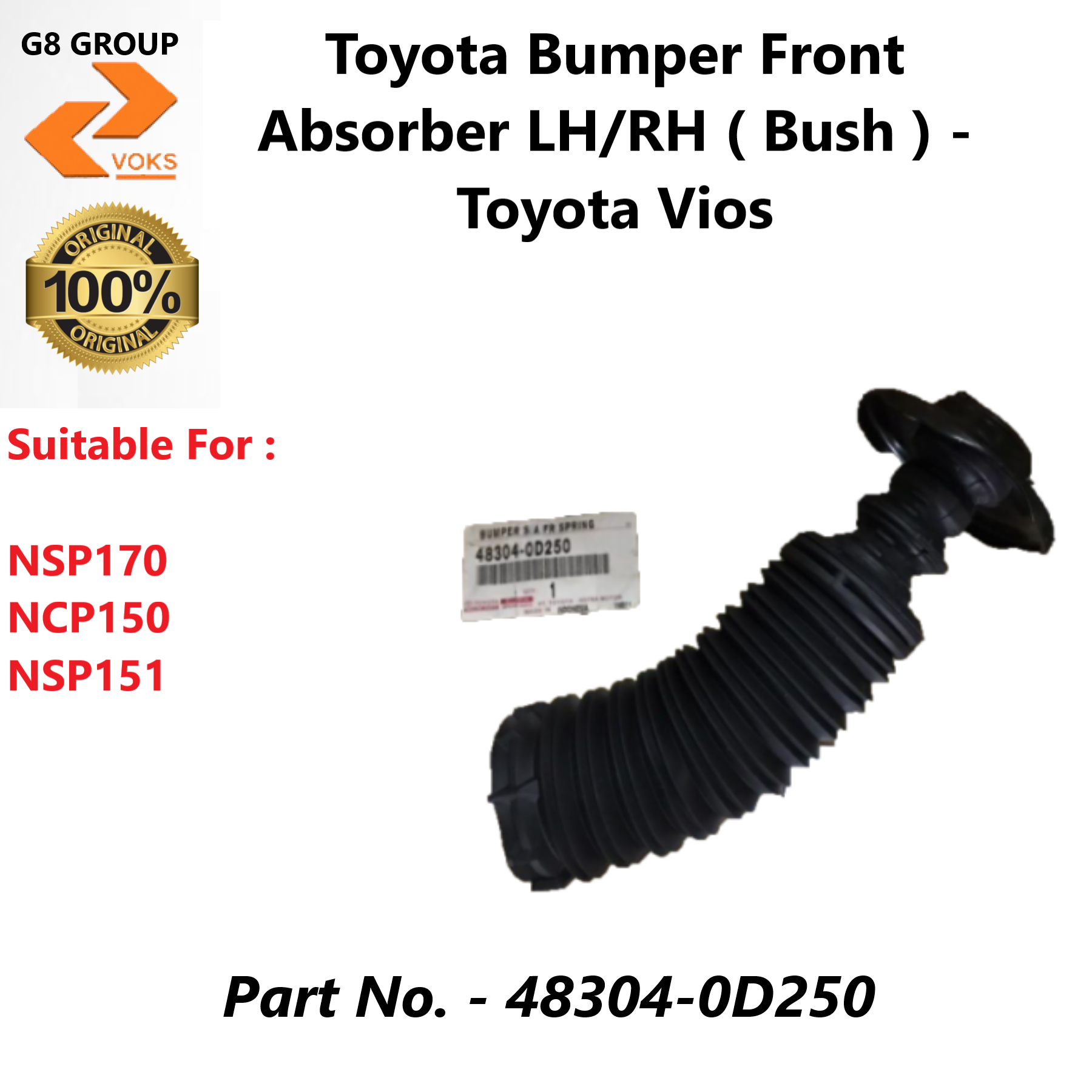 Toyota Bumper Front Absorber LH/RH ( Bush ) - Toyota Vios ( 48304-0D250 ...