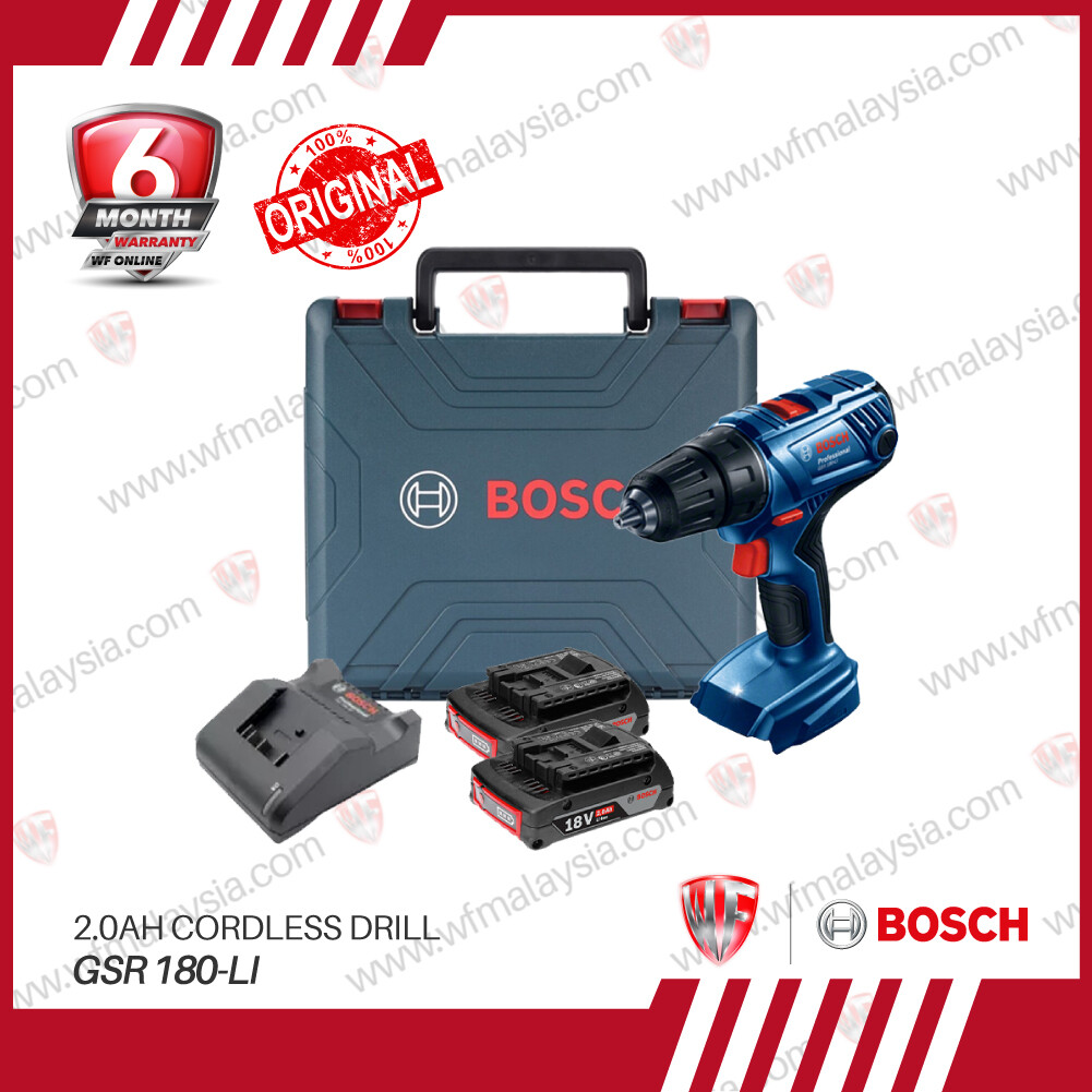 Bosch GSB 180-Li Cordless Impact Drill c/w 18V 2.0Ah Battery x2 GAL18V ...