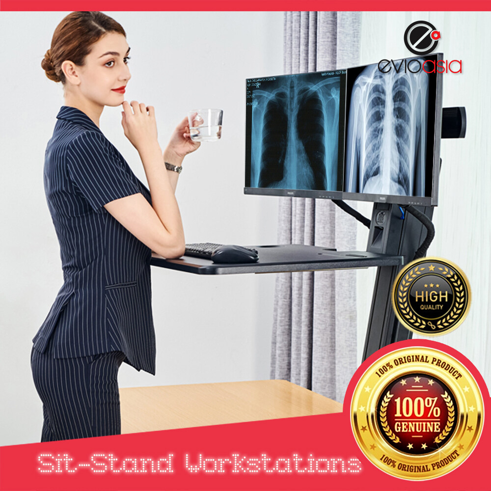Desktop Ergonomic Dual Monitor Integrated Sit Stand Workstation with ...
