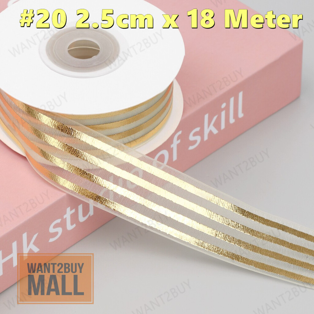【9/18/45】 Meter Full Roll Bronzing Gold Organza Ribbon Snow Emas Riben ...
