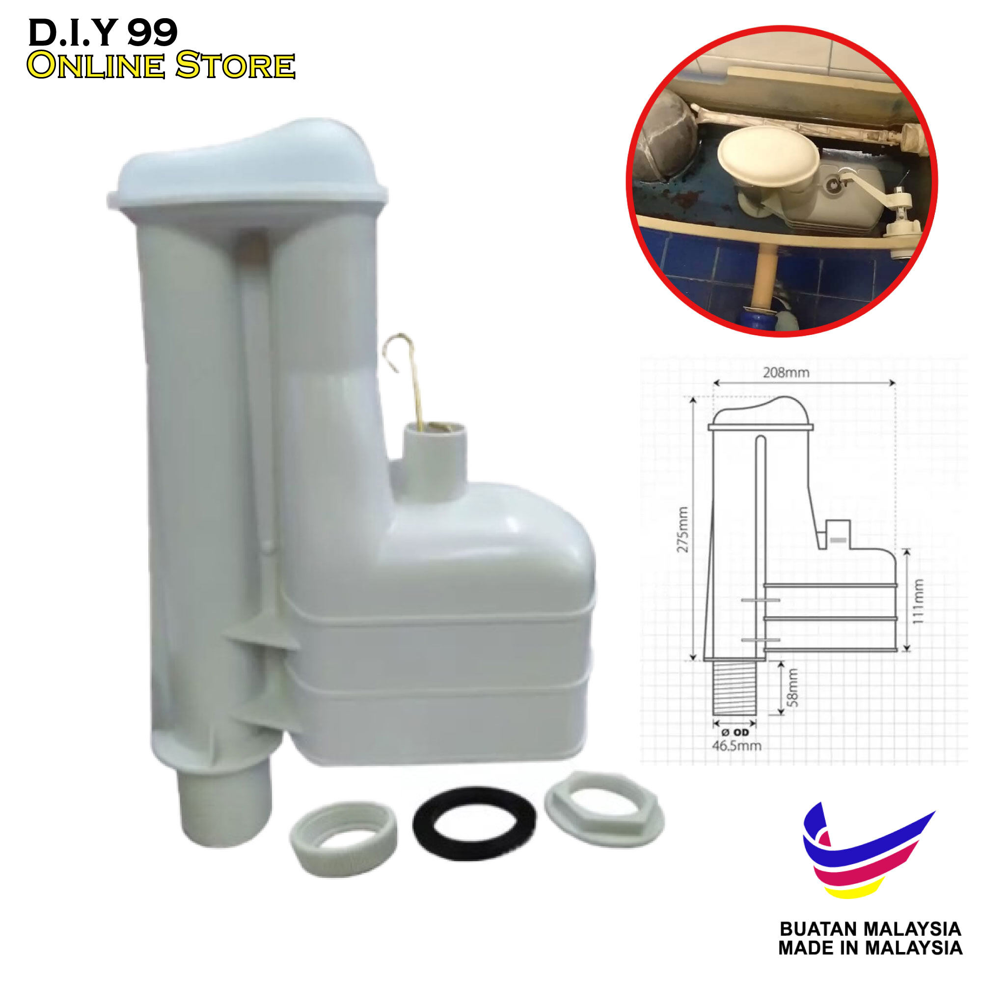 Techplas Toilet Plastic Cistern Siphon Square / Plastic Cistern Flush ...