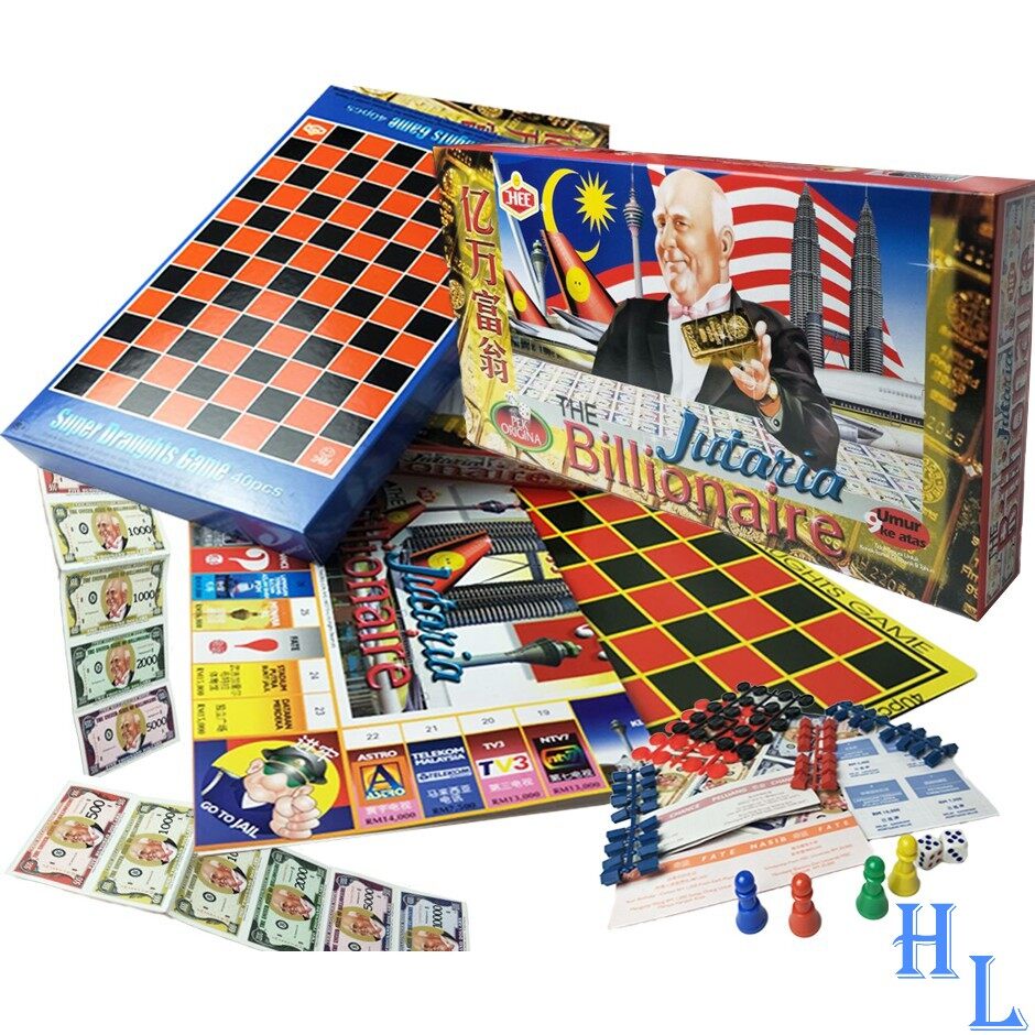 2 in 1 The Billionaire Jutaria Game / Dam Draughts (Original Big Board ...