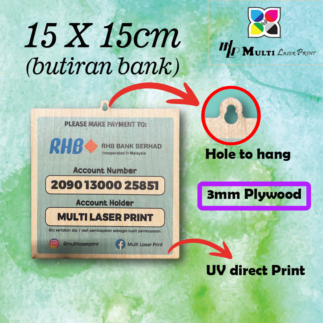 Hanging Wooden Signage UV Colour Print / QR Code / E wallet / Duit Now ...