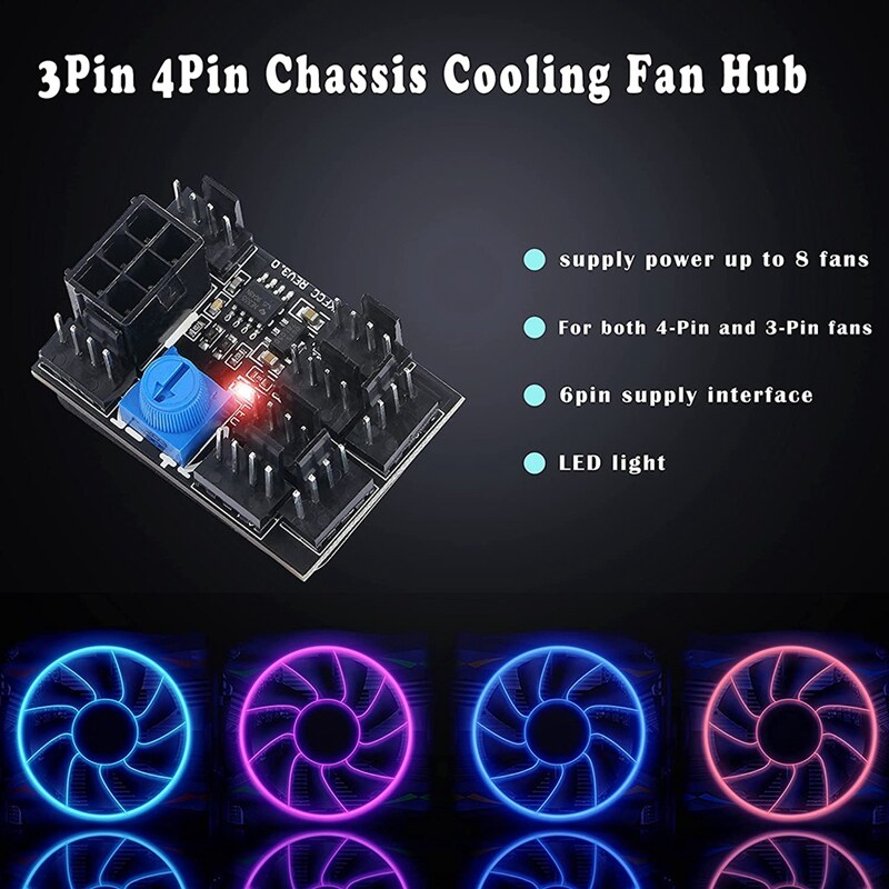 3-Pin 4-Pin Fan Adapter PWM PC Case Cooling Fan Hub 8-Way Splitter 12V ...
