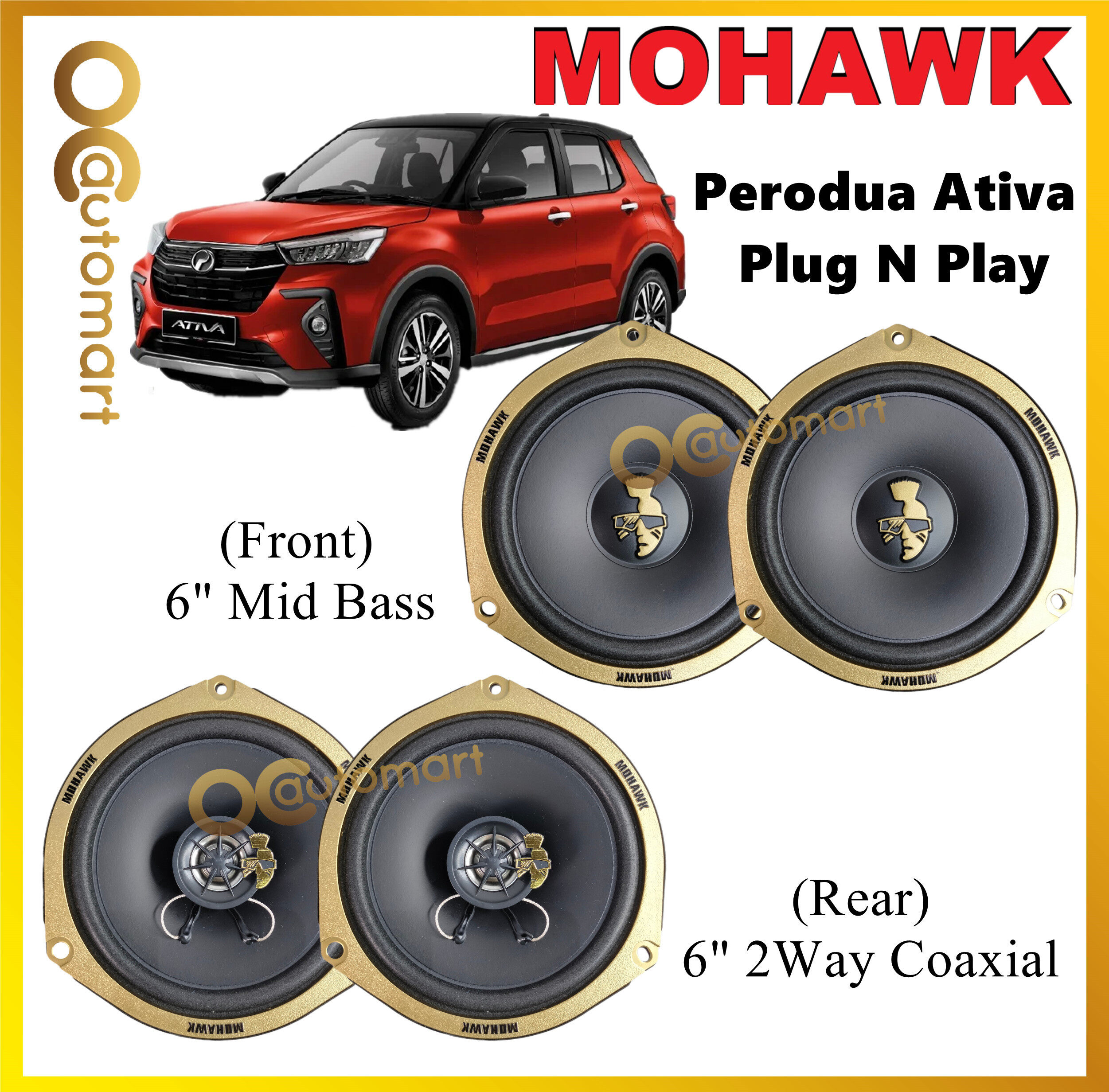 Mohawk Plug N Play OEM Speaker Set For Perodua Ativa Mid Bass and 2 ...