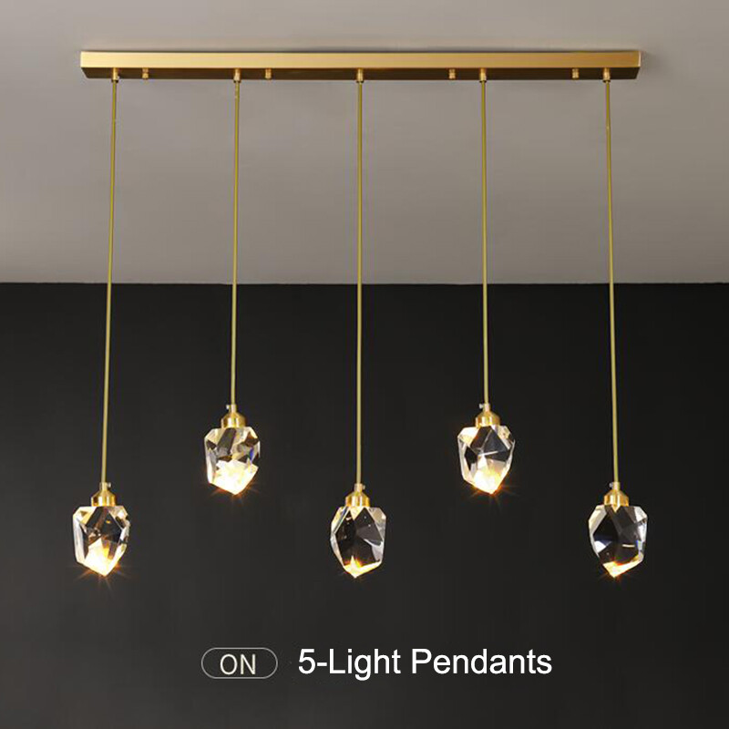5 Lights Crystal Pendant Light Fixture LED Chandelier Ceiling Lighting ...