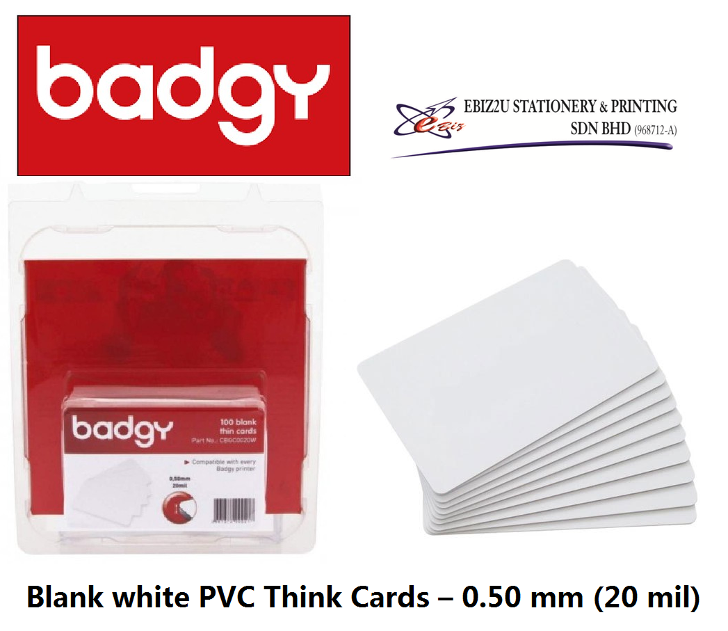 Badgy CBGC0020W - Thin Blank ID Card Plastic Card 20 mil (0.50mm)-100pcs/box -CBGR0020W **blank ...