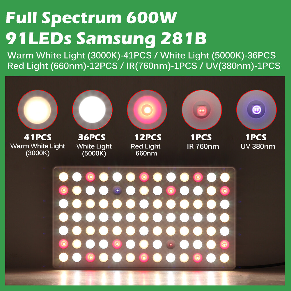 LED Grow Light 600W Samsung LM281B Diode Full Spectrum ปลูกโคมไฟ UV IR ...