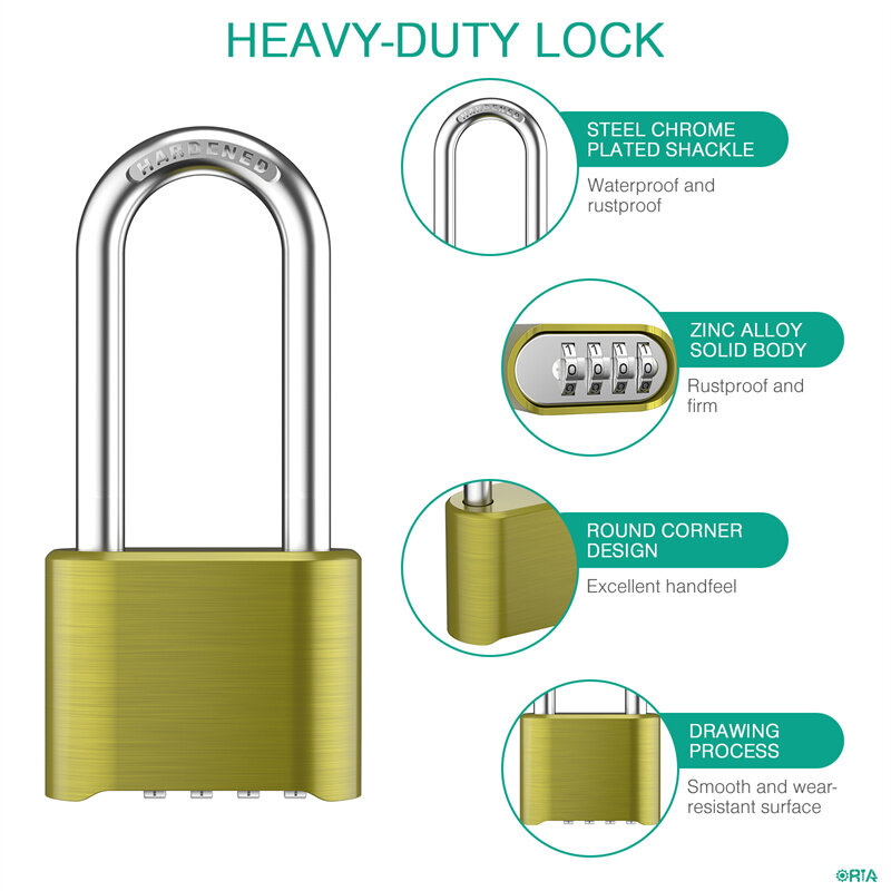 ORIA Heavy Duty Combination Padlock Outdoor 4 Digit Code Lock ...
