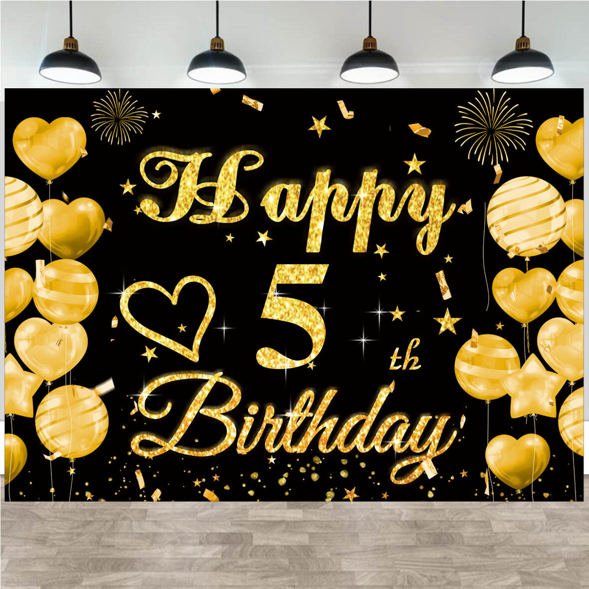 5x3ft Happy Birthday Photo Backdrop Black Gold 1st Birthday Banner ...