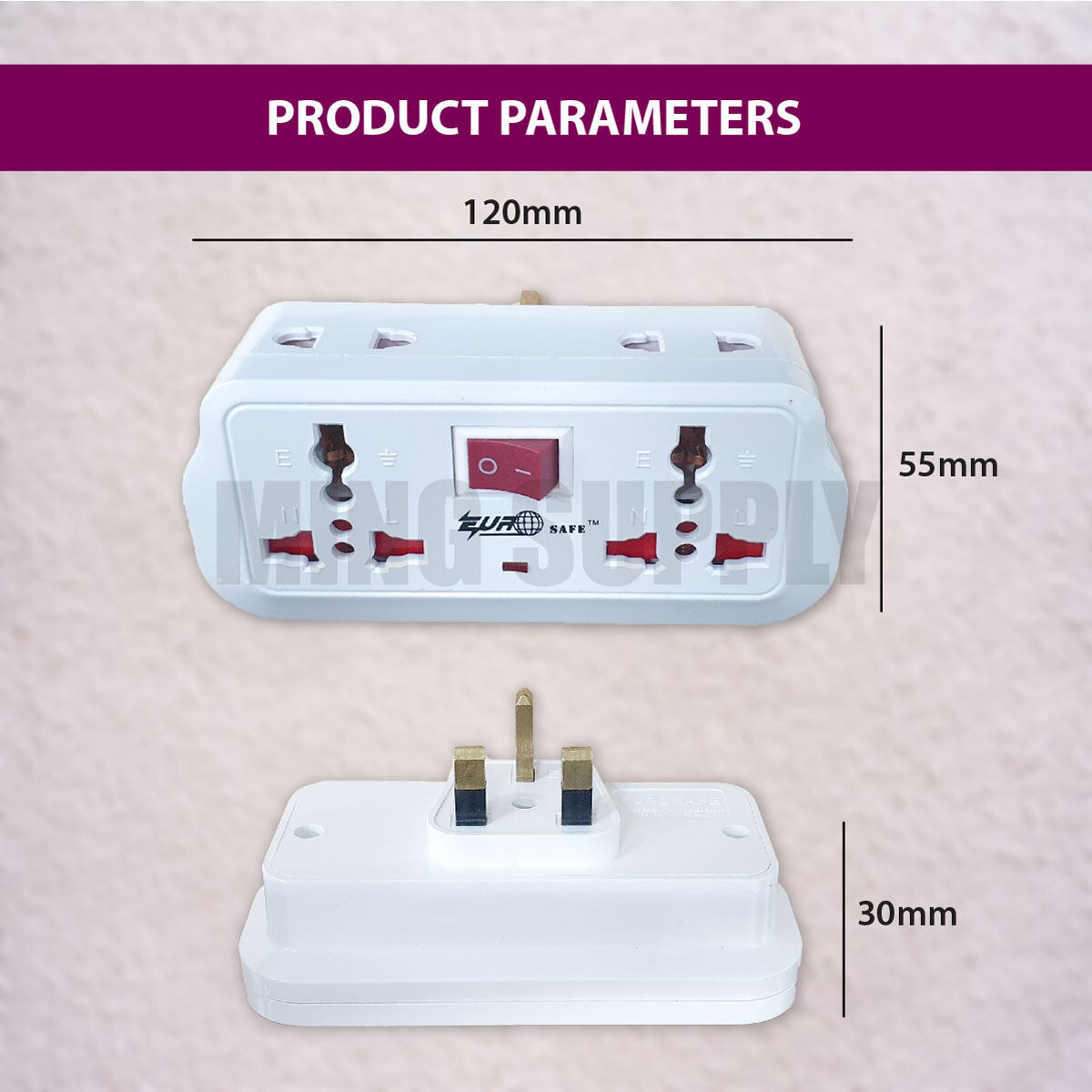 4 Way Multi Adaptor Extension 13A LED Switch Neon Adapter 2/3 Pin ...