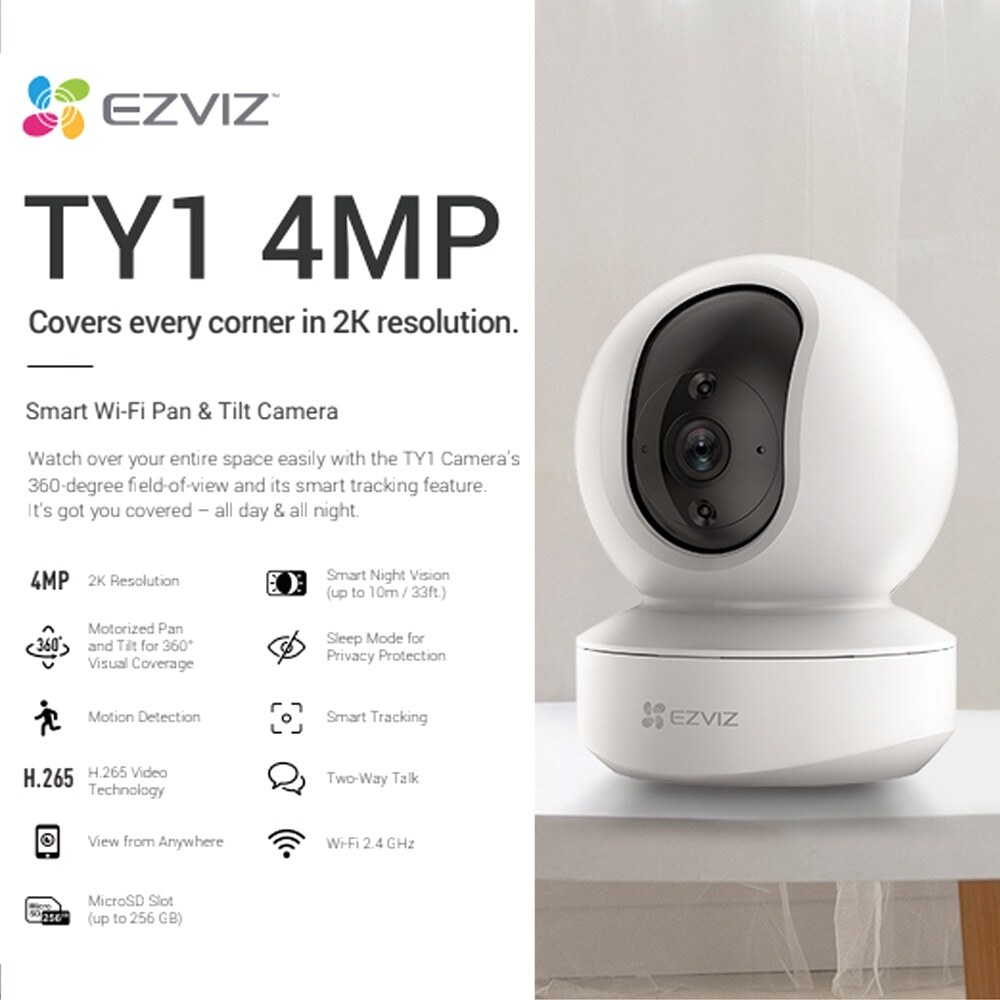 EZVIZ TY1 4MP Pan Tilt WiFi Home Security CCTV IP Security Camera Smart ...