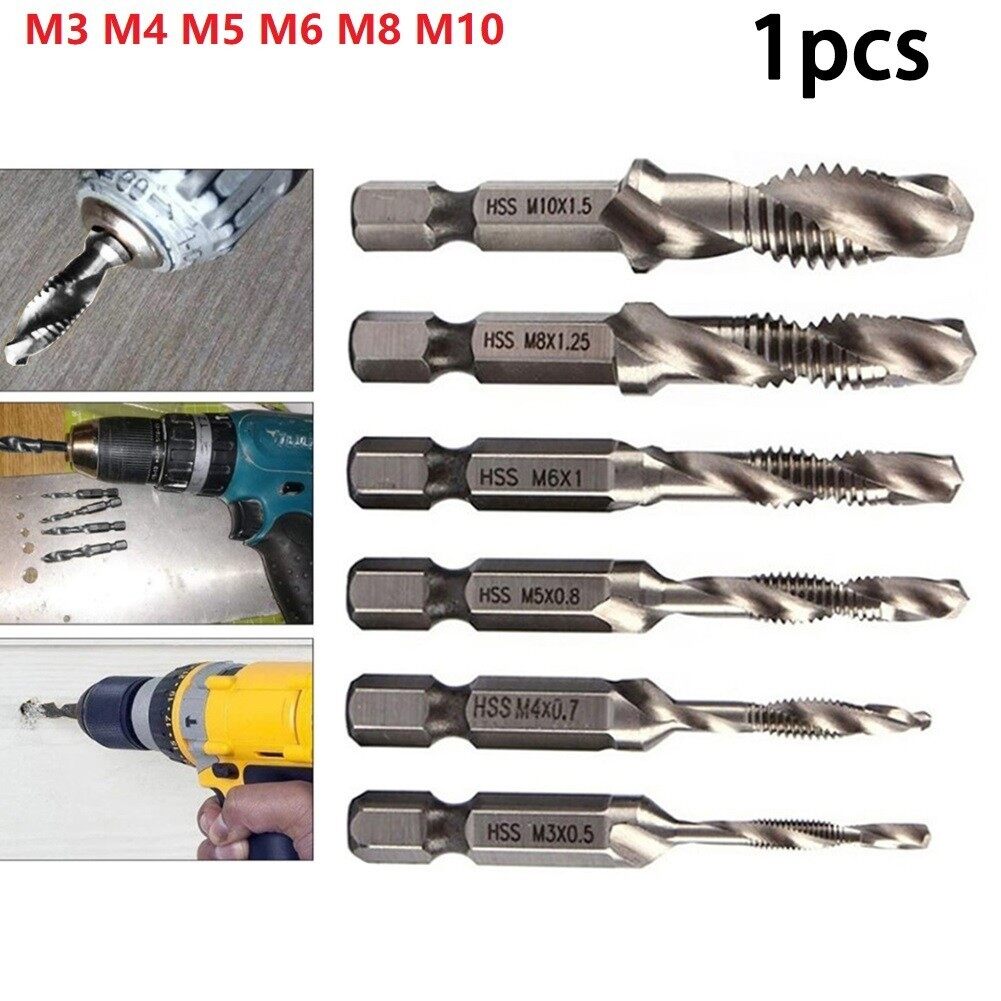 HSS Screw Thread Metric Tap Drill Bits 1/4" Hex Shank Screw Thread Taps ...