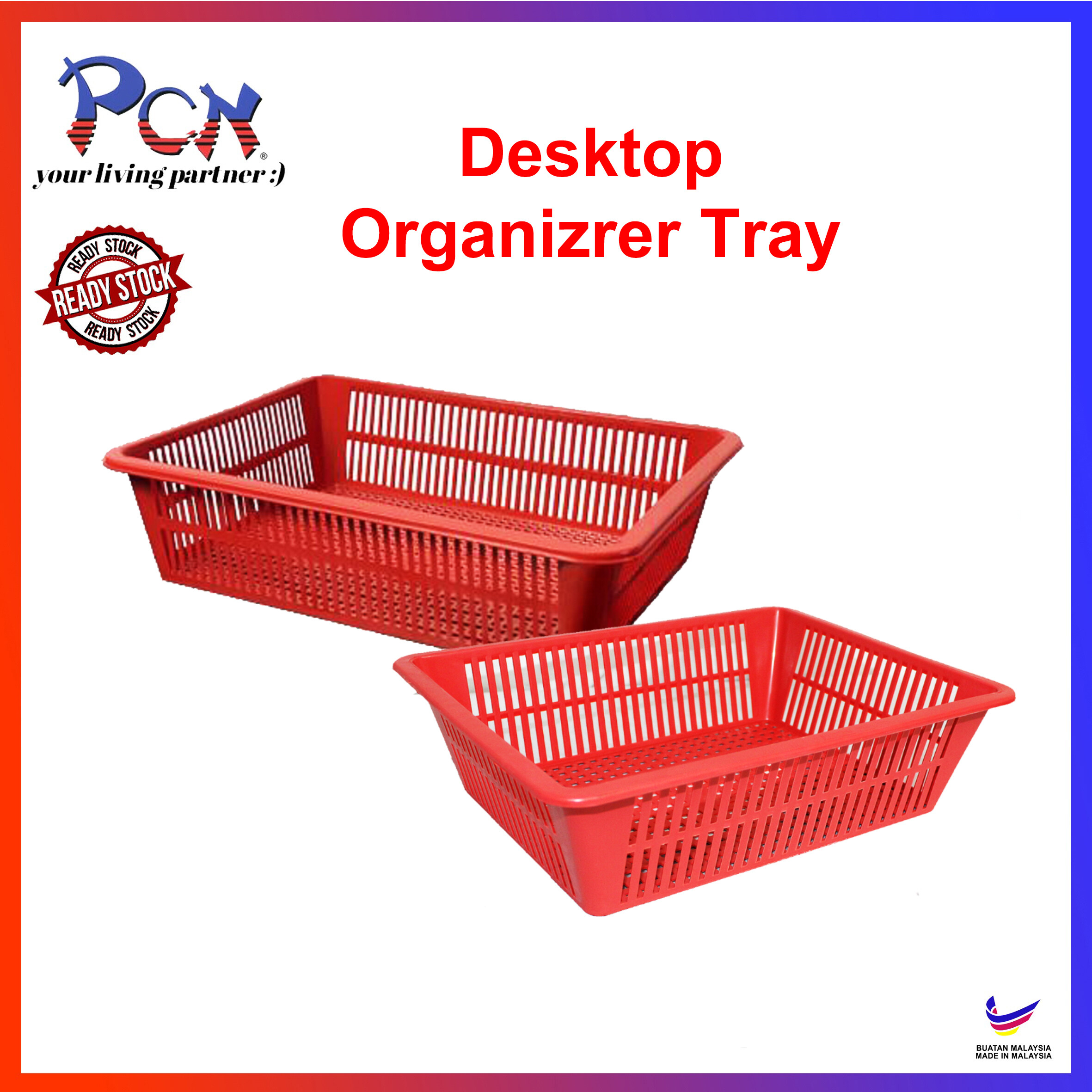 (Red) PCN Plastic Storage Baskets/ Stackable Desktop Organizer Tray ...