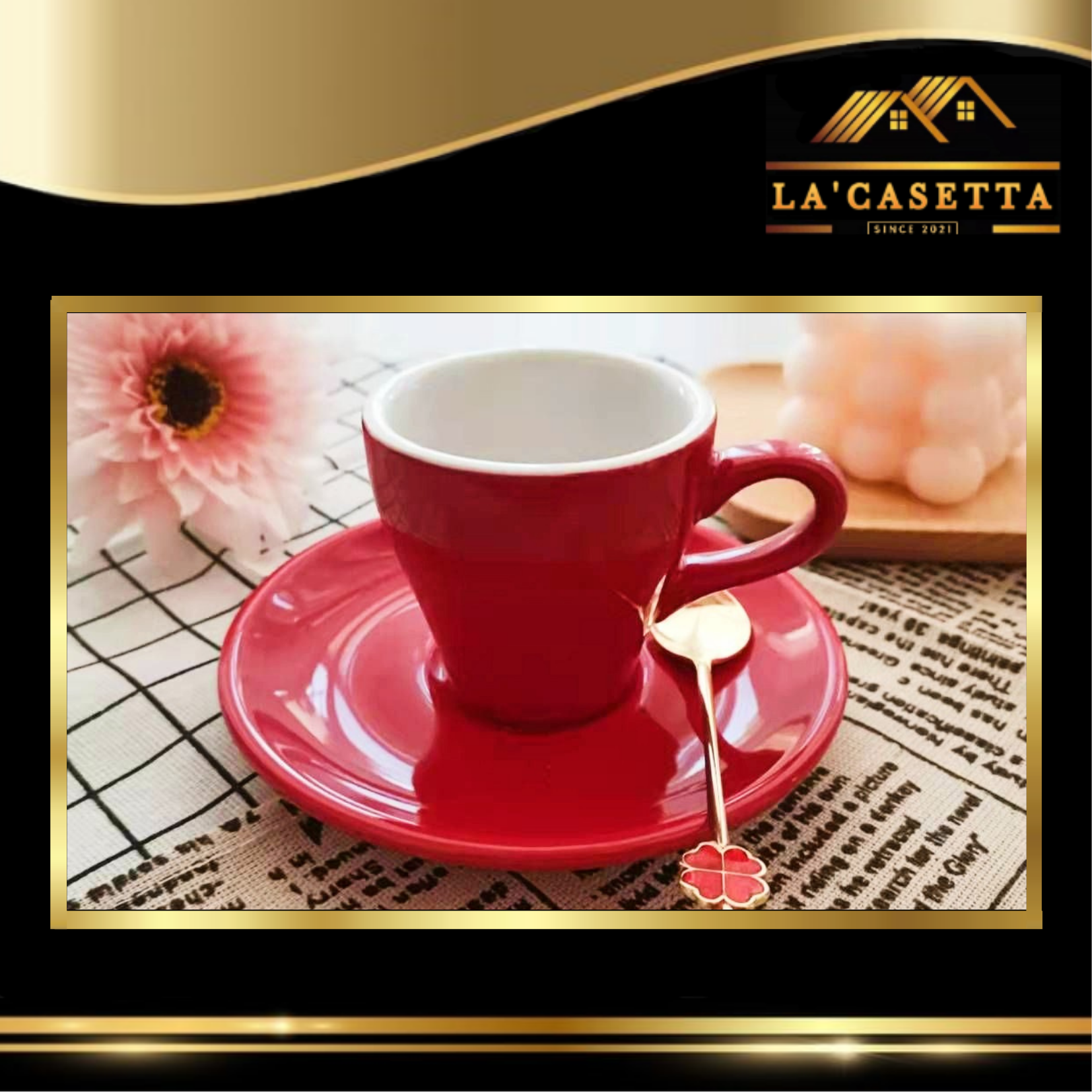 50ml Red Teacup and Saucer Sets Ceramic Espresso Coffee Cup for Home ...