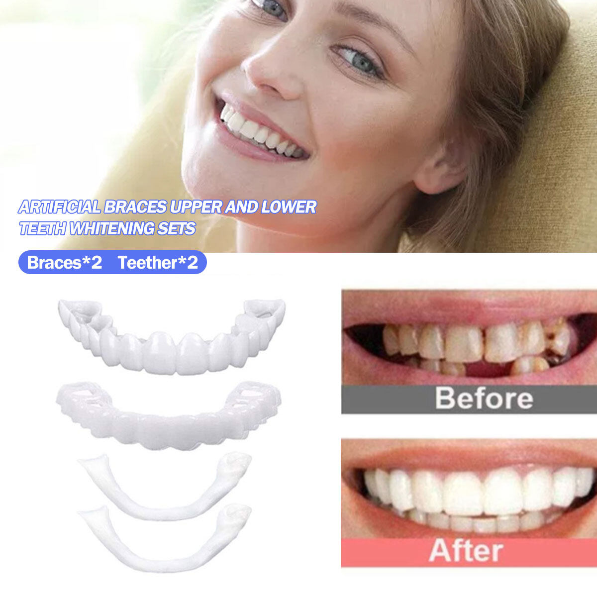 2Pair Fake Tooth Kit Perfect Smile Denture Fit Flex Cosmetic Teeth ...