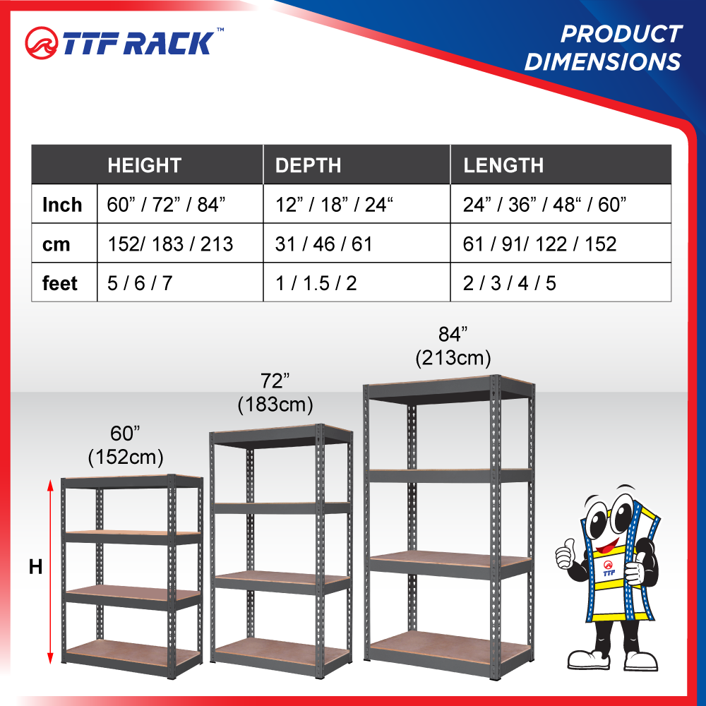 TTF Rack™️ E-BOLTLESS RACK H152-213cm /Storage Rack Rak Besi Warehouse ...