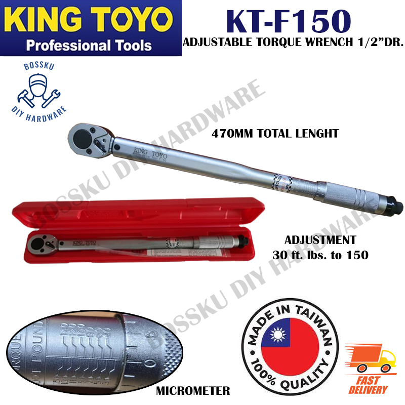 KING TOYO KT-F150 Micrometer Adjustable Torque Wrench 1/2" DR 30-150 Ft-Lb M-KGS 470MM MADE IN ...