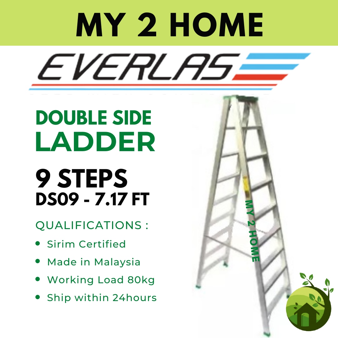 ORIGINAL DS09 9 Steps Heavy Duty Aluminium Double Sided Ladder 9 Step ...