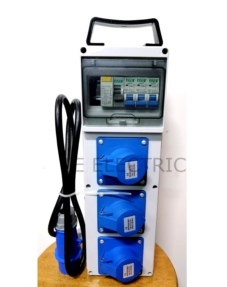 CEE PORTABLE DISTRIBUTION BOX WITH THREE INDUSTRIAL SOCKET OUTLET ONE PLUG (COMPLETE WITH MCB ...