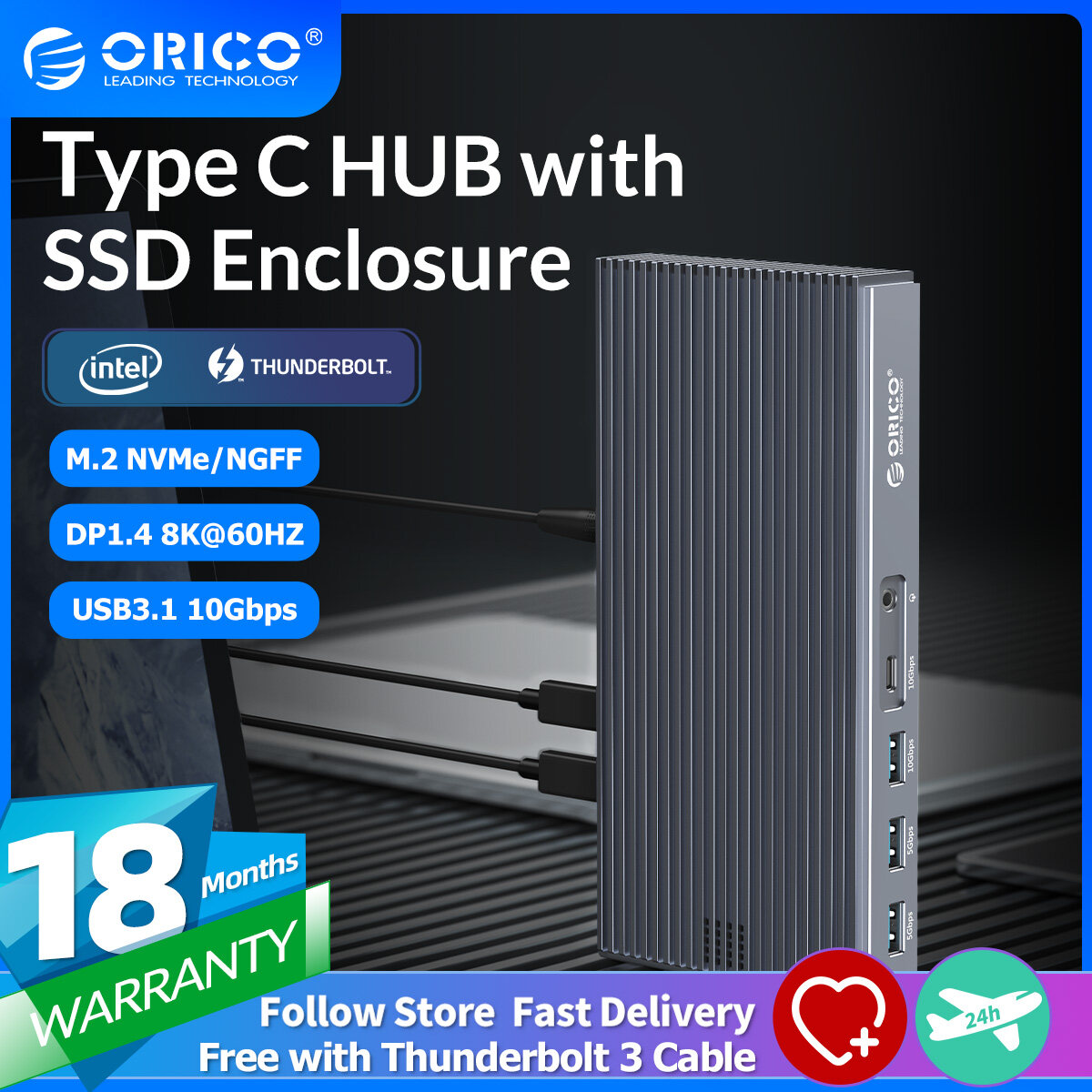 ORICO Thunderbolt 3 40Gbps USB Type C,USB C HUB พร้อม M.2 NVME NGFF SSD แท่นวางอุปกรณ์เชื่อมต่อ ...