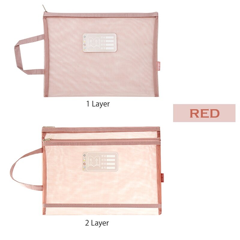 Double Layer Nylon Mesh Document Bag Zipper Closure File Folder Pouch ...