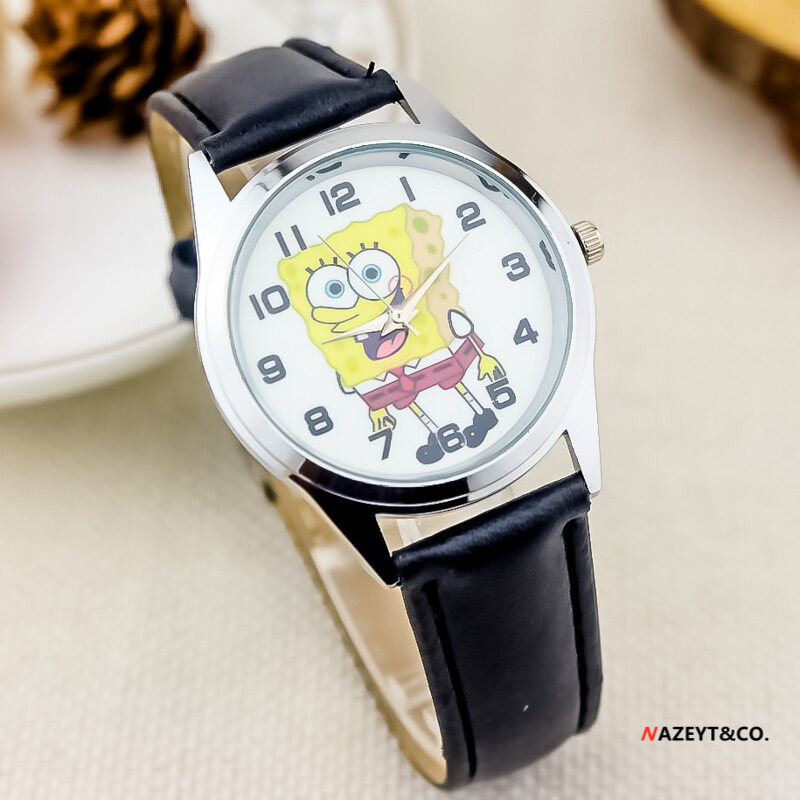 SpongeBob SquarePants Boys Girls Watches Children Fashion Faux Leather ...