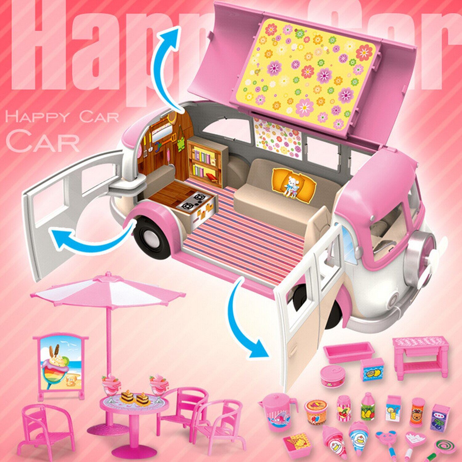 Kids Cute Mini Camper Car Simulation Plastic Pink Motorhome Vehicle ...