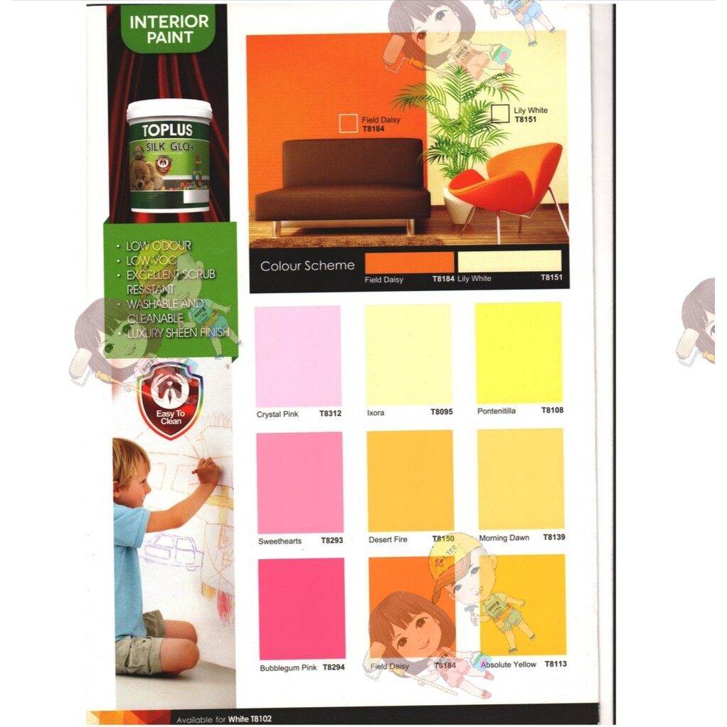 5LITER SMART PAINT TOPLUS SILK GLO INTERIOR PAINT CAT DALAM CEMENT ...