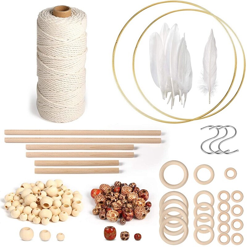 Macrame Rope Kit with Natural Cotton Macrame Cord,Metal Floral Hoops ...