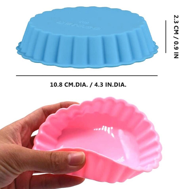 8 Pcs Silicone Cake Pans, Non-Stick Round Pie Moulds, Round Fluted Flan ...