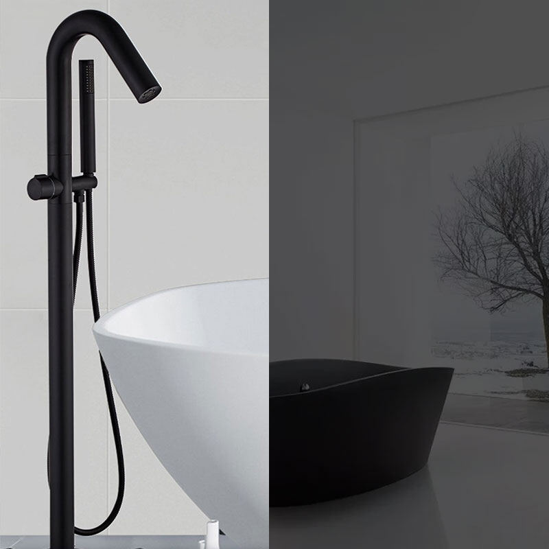 Hotel black floor bathtub shower faucet upright vertical tub hot and ...