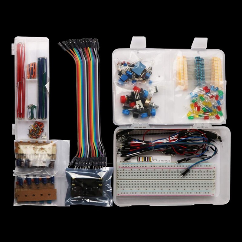 Electronic Component Kit with Resistor Transistor RGB Capacitor LED Buzzer Switch Potentiometer ...