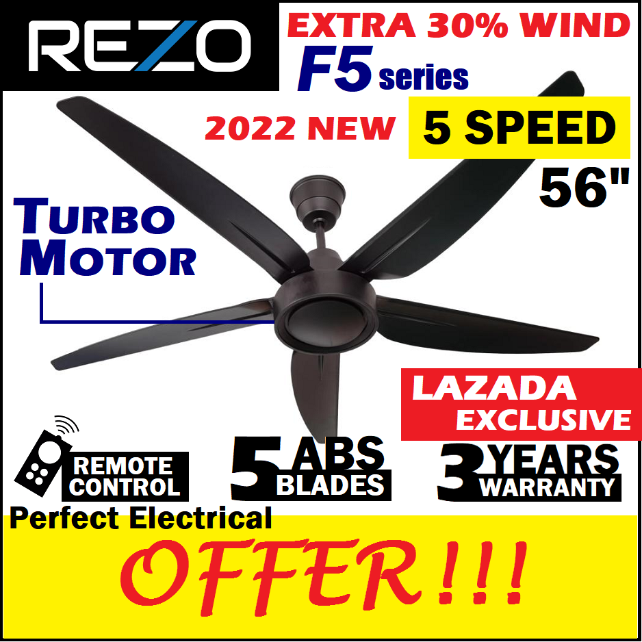 Rezo 5 SPEED F5 Series Remote Control Ceiling Fan 56 inch 5 ABS Blades ...