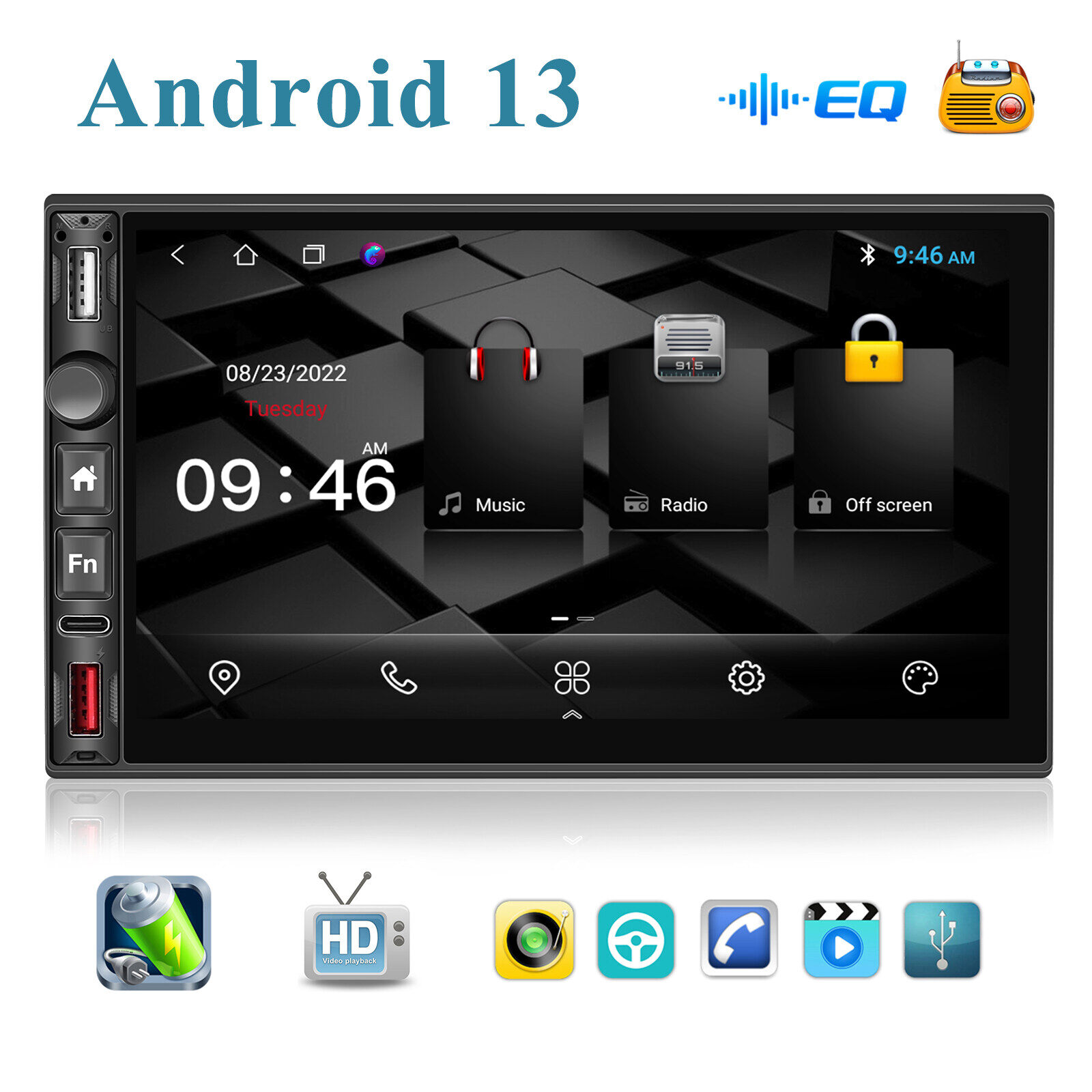2 Din GPS Car Stereo Radio 7 HD 1080P 2.5D Tempered Glass Mirror Car ...
