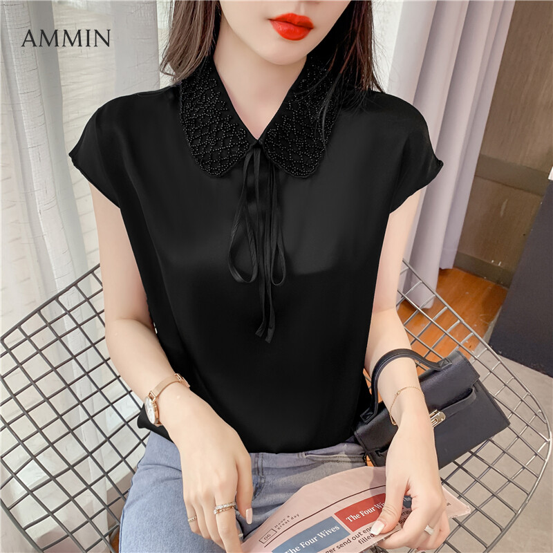 Ammin Tops 2021 Summer New French Sweet Bead Embroidery Stitching Doll