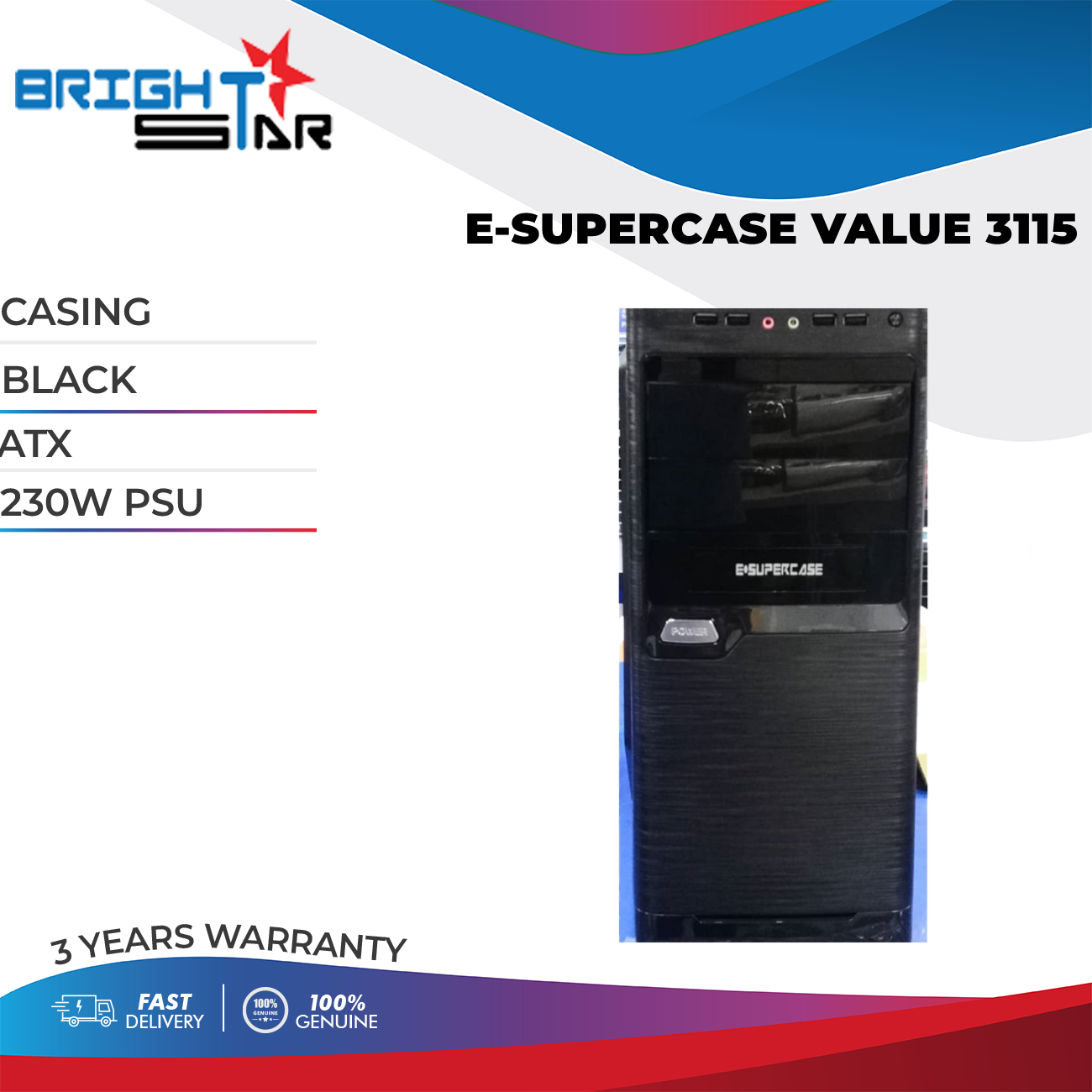 PC CASE / E-SUPERCASE VALUE 3115 / BLACK / ATX / 230W PSU / 3M WARRANTY / | Lazada