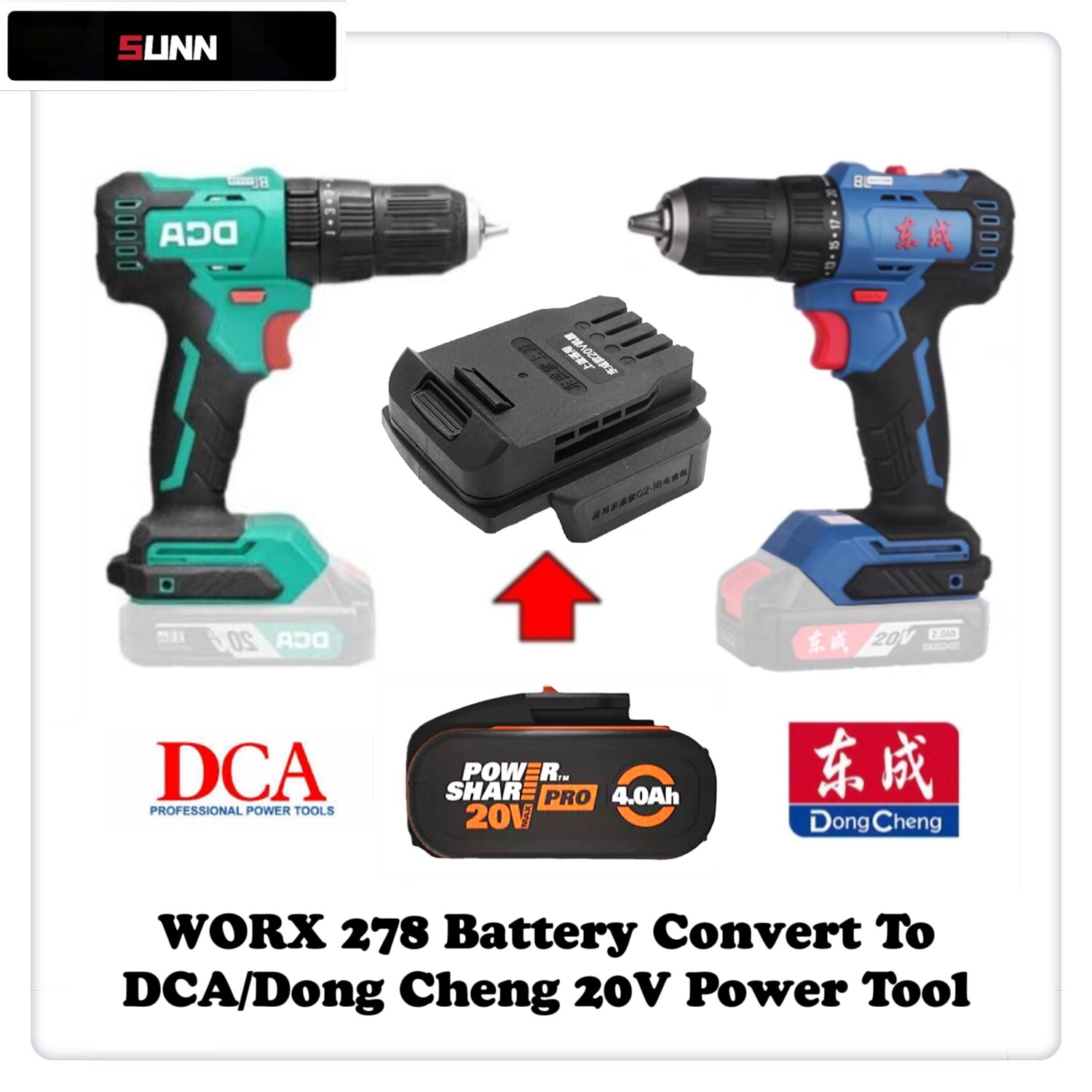 SUNN DCA Dong Cheng Power Tool Converter To 20V Worx 278 Orange Worx ...