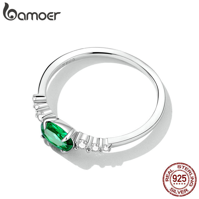 BAMOER 925เงินสเตอร์ลิงที่เรียบง่ายพลอยแหวนสำหรับผู้หญิงสีเขียว ...