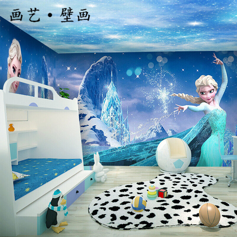 8d cartoon mural wallpaper of Frozen children's room, girl's room, wall ...