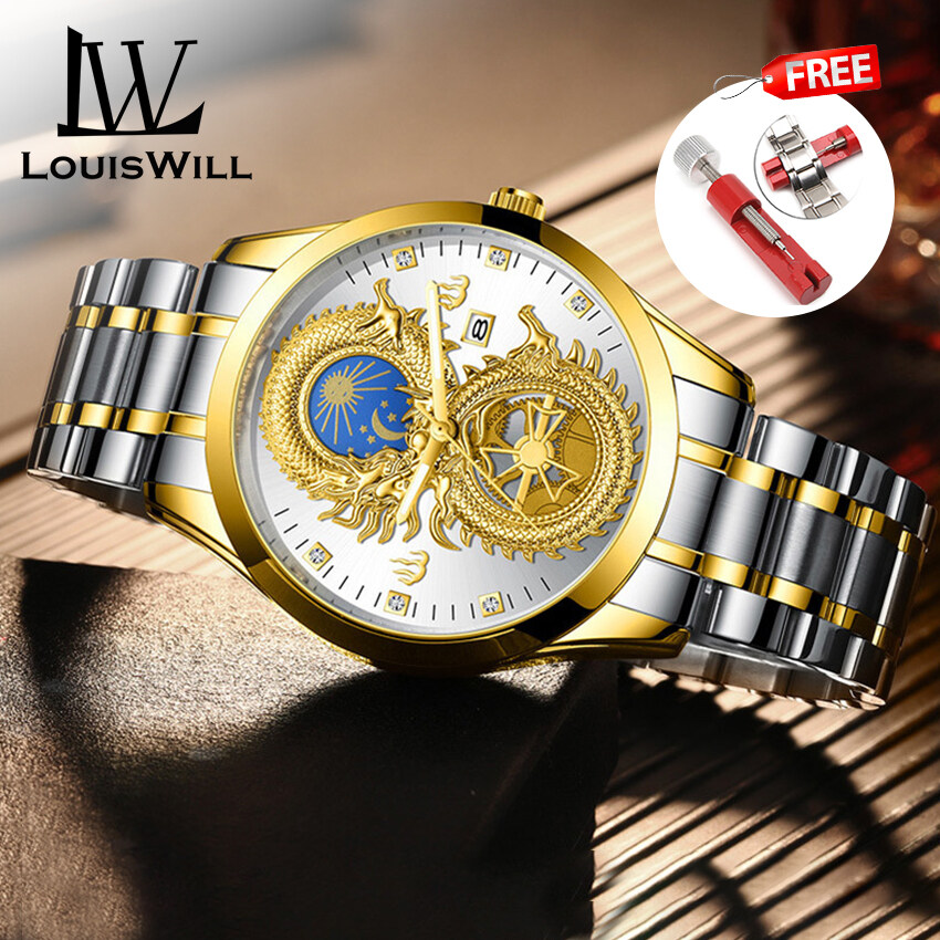 LouisWill Men S Fashion Watch Golden Dragon Sun Moon Star Watch With ...