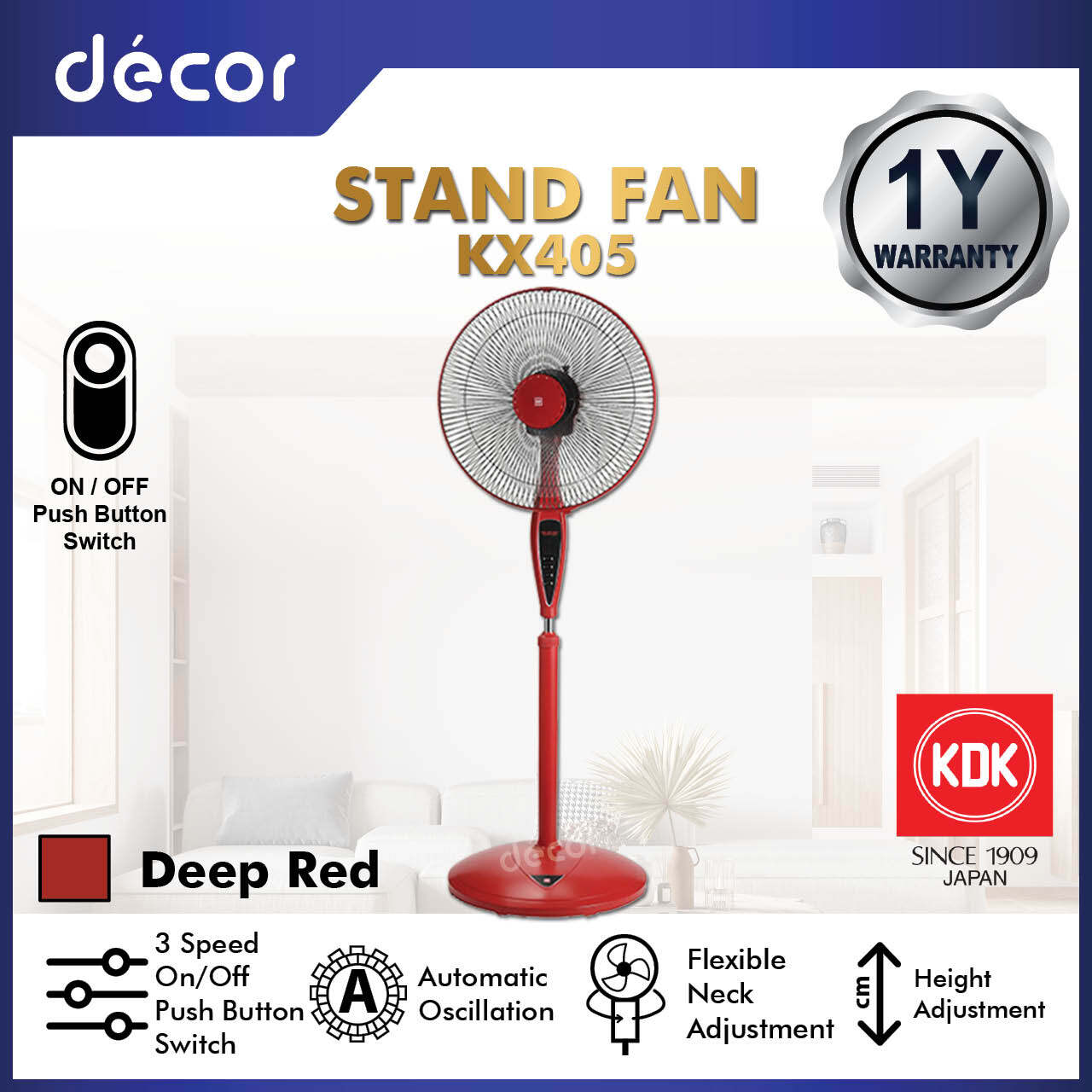 KDK Stand Fan KDK KX405 16" 40CM 3 Speed 3 Blades ON/OFF Switch ...